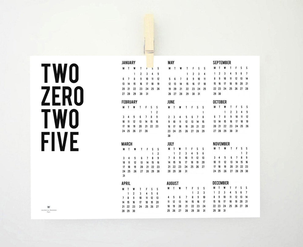 Two Zero Two Five Calendar, 2025 Yearly Printable Calendar – Sacred ...
